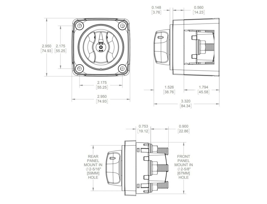 Blue Sea - Battery Switch - Mini - Marine rated - 3-Position - Black ...