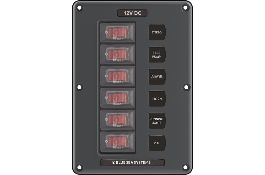 Blue Sea Systems Switch Circuit Breaker Panel - 12V 6 Position ...