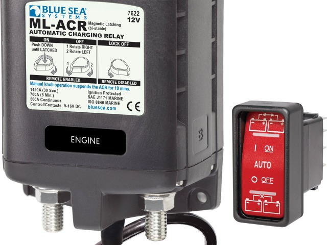 Blue Sea - ML-ACR Automatic Charging Relay with Manual Control - 12V DC ...