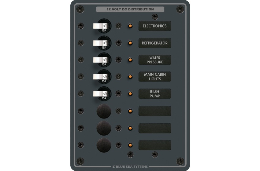 Blue Sea - Traditional Metal DC Panel - 8 Positions - PN. 8023 | Below ...