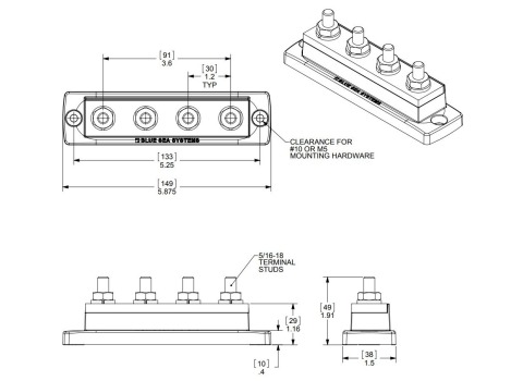 Blue Sea - 4 way - MAXI BUS - Heavy Bus Bar - 12V - 250 Amps - 2127 ...