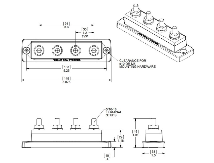 Blue Sea - 4 way - MAXI BUS - Heavy Bus Bar - 12V - 250 Amps - 2127 ...
